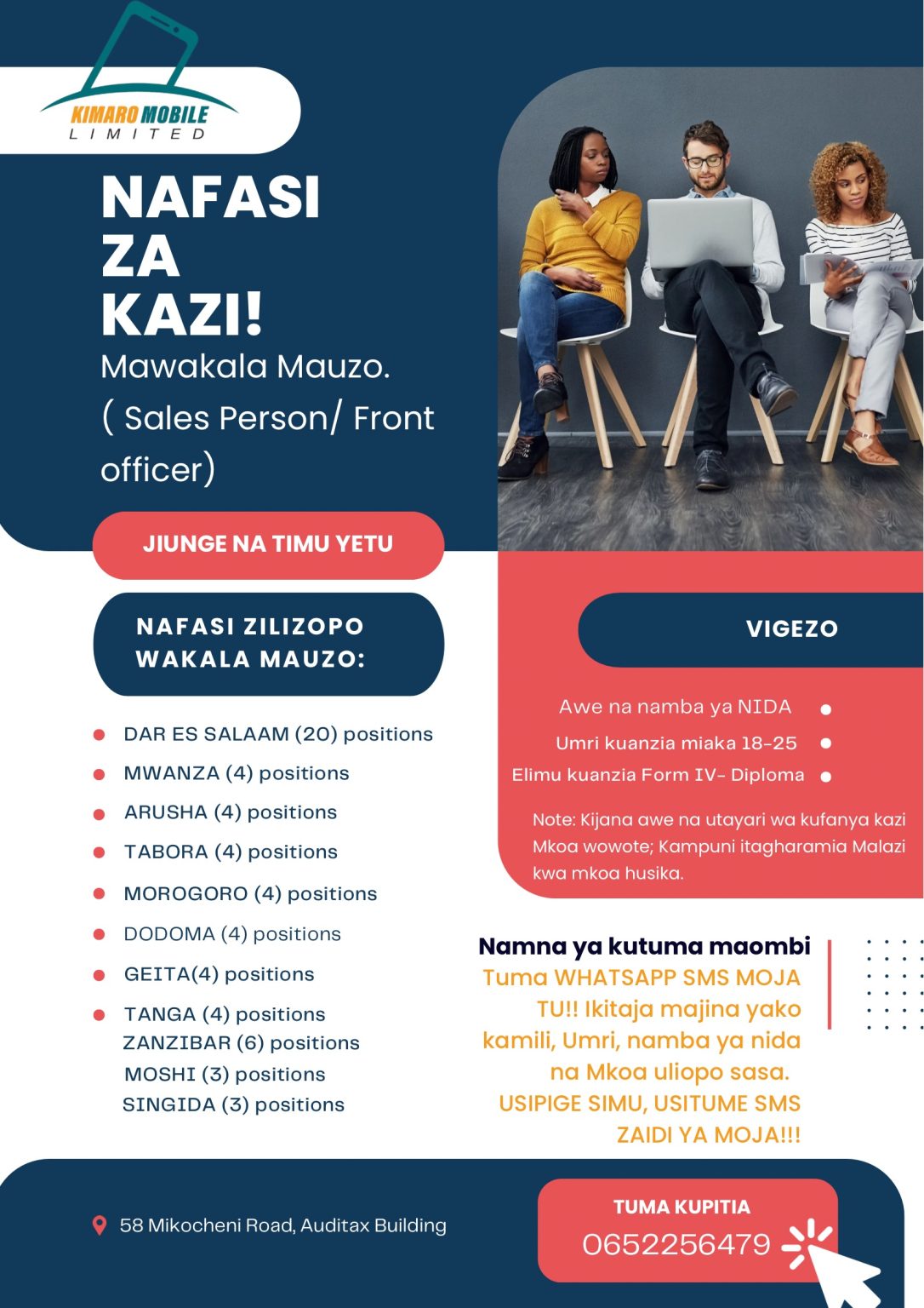 Mawakala Mauzo (Sales Person/Front Officer) at Kimaro Mobile Limited ...
